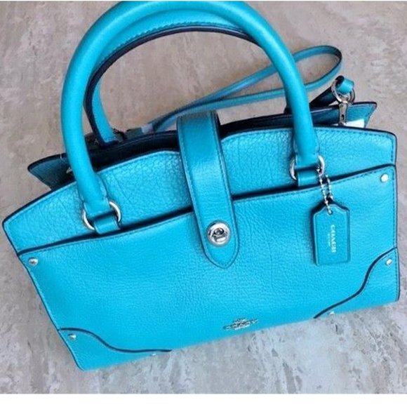 Coach | Bags | Coach Mercer 24 Leather Handbag Bag Dark Teal Blue Green ...